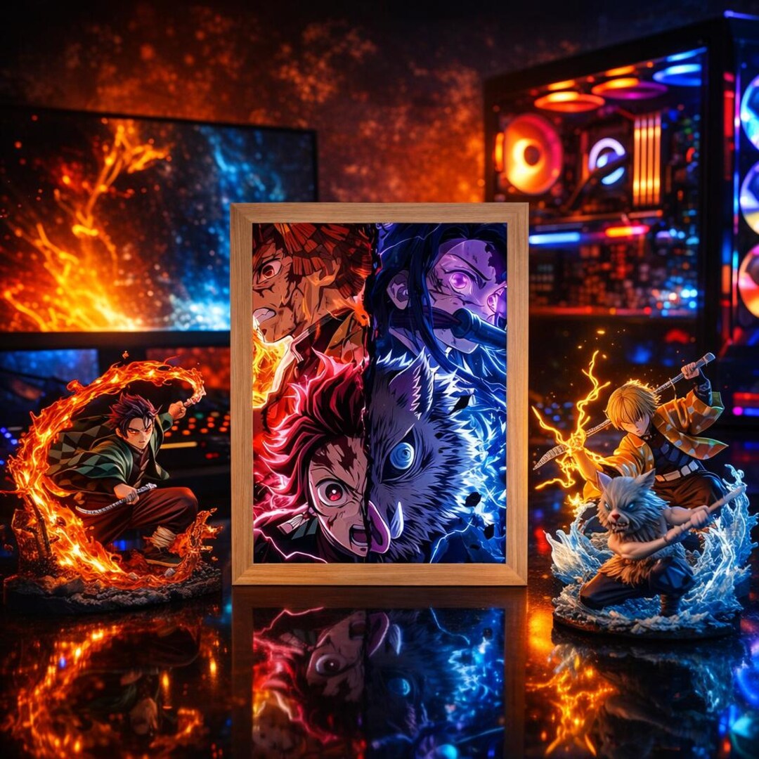 Demon Slayer Kimetsu No Yaiba Wooden LED Light Box Shadow Box Lamp ...