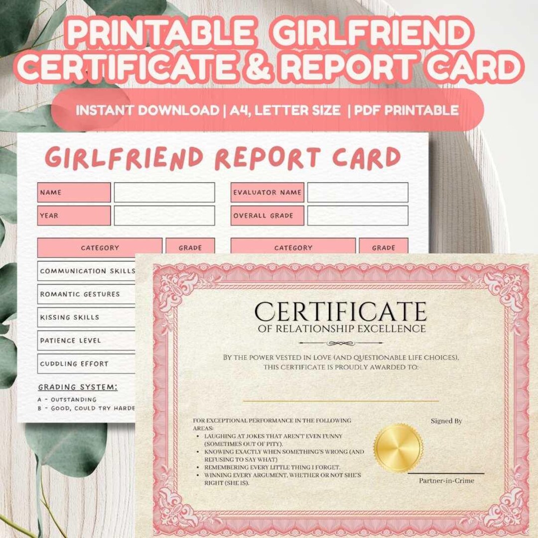 Funny Girlfriend Anniversary Gift: Printable Relationship Certificate ...