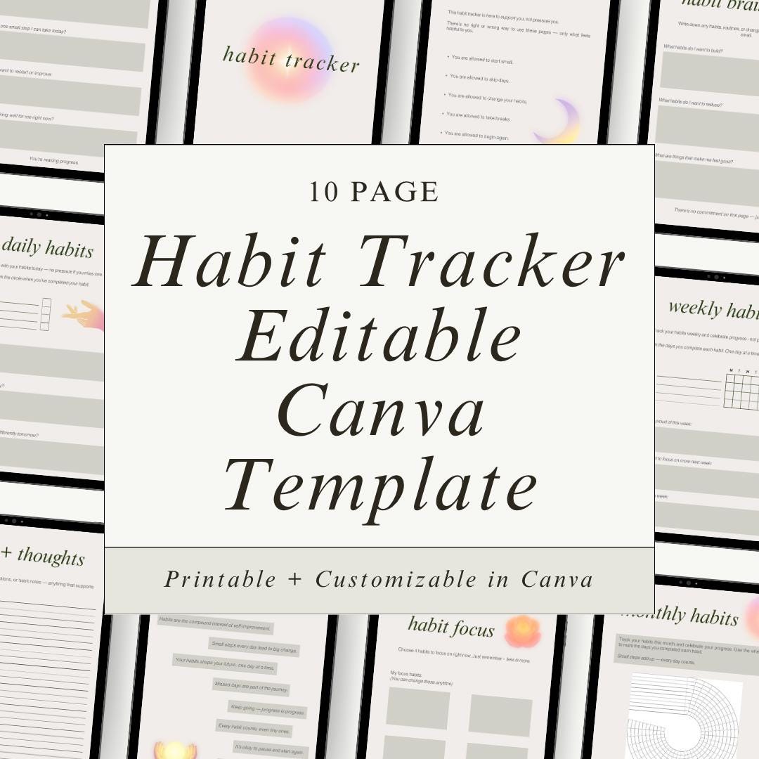 Habit Tracker Editable Canva Template, Customizable Habit Wellness ...