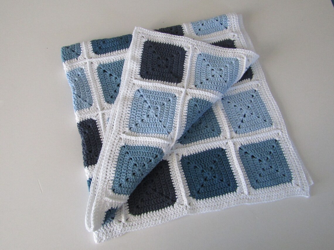 Blue and White Crochet Blanket - Crochet in Recycled Cotton Yarn ...
