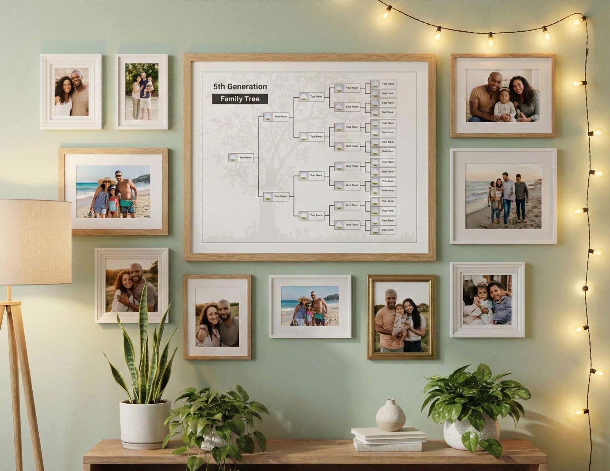 5 Generation Family Tree Chart, Editable Canva Template, Ancestry ...