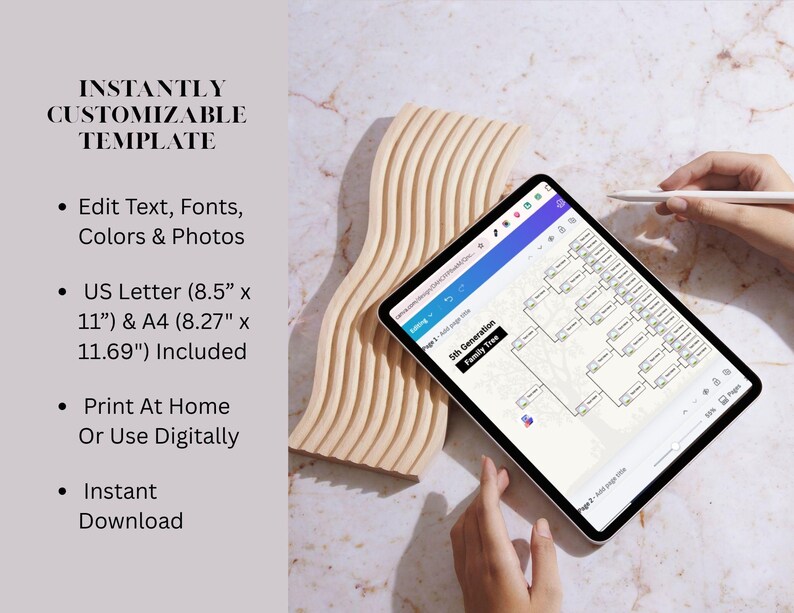 5 Generation Family Tree Chart, Editable Canva Template, Ancestry ...