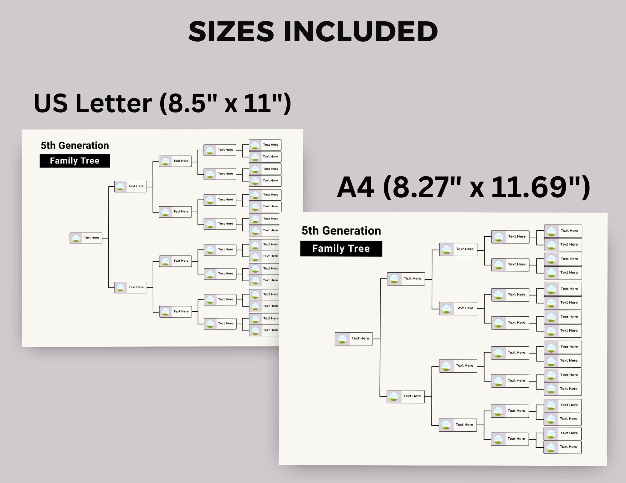 5 Generation Family Tree Chart, Editable Canva Template, Ancestry ...