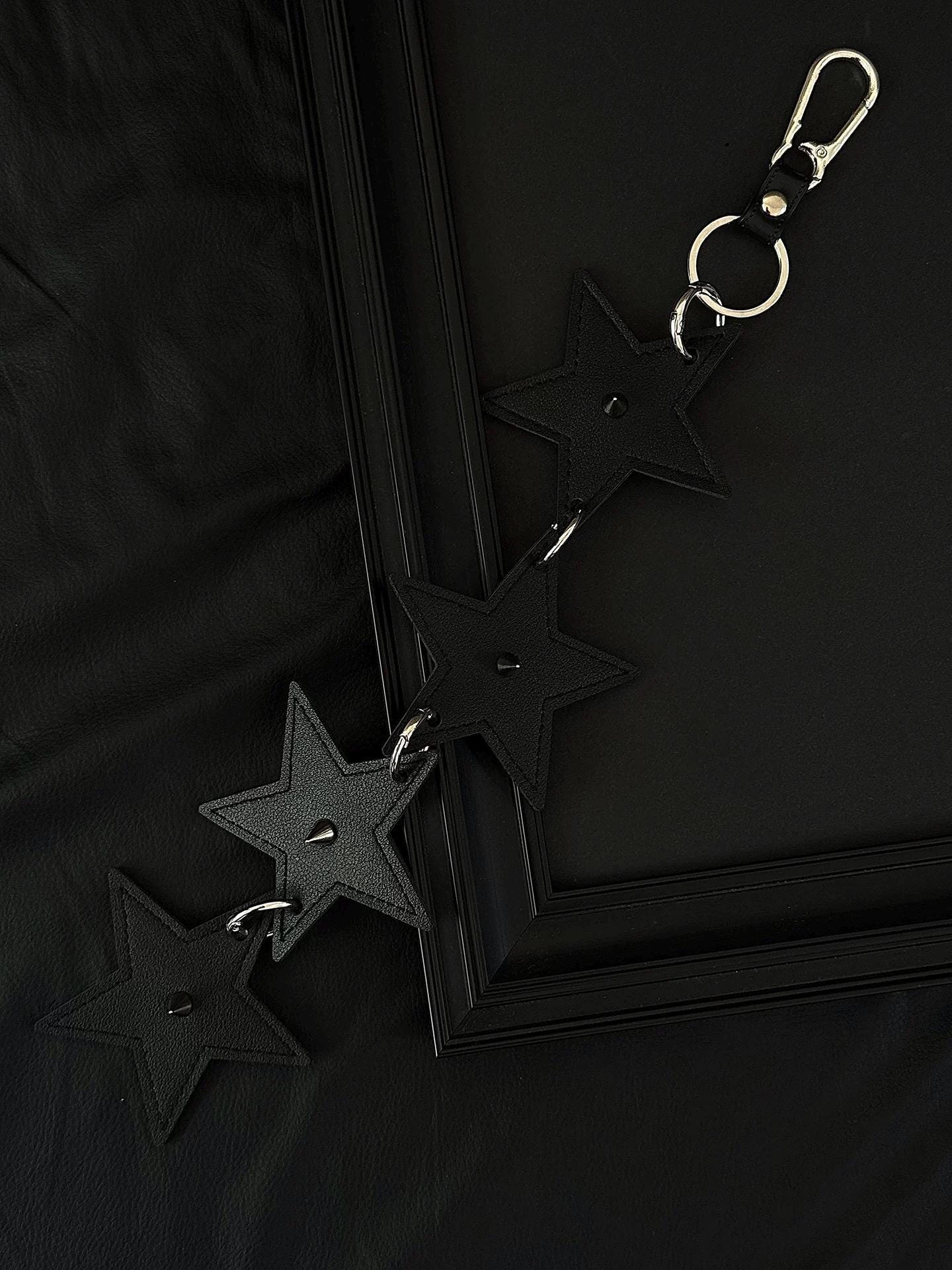 Punk Black Leather Star Keychain,gothic Beaded Star Pants Chain,grunge ...