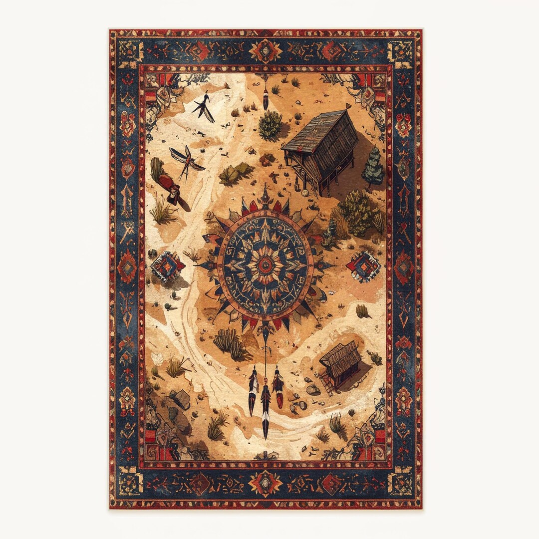 Navajo Compass Rose Washable Rug | Southwestern Tribal Digital Print ...