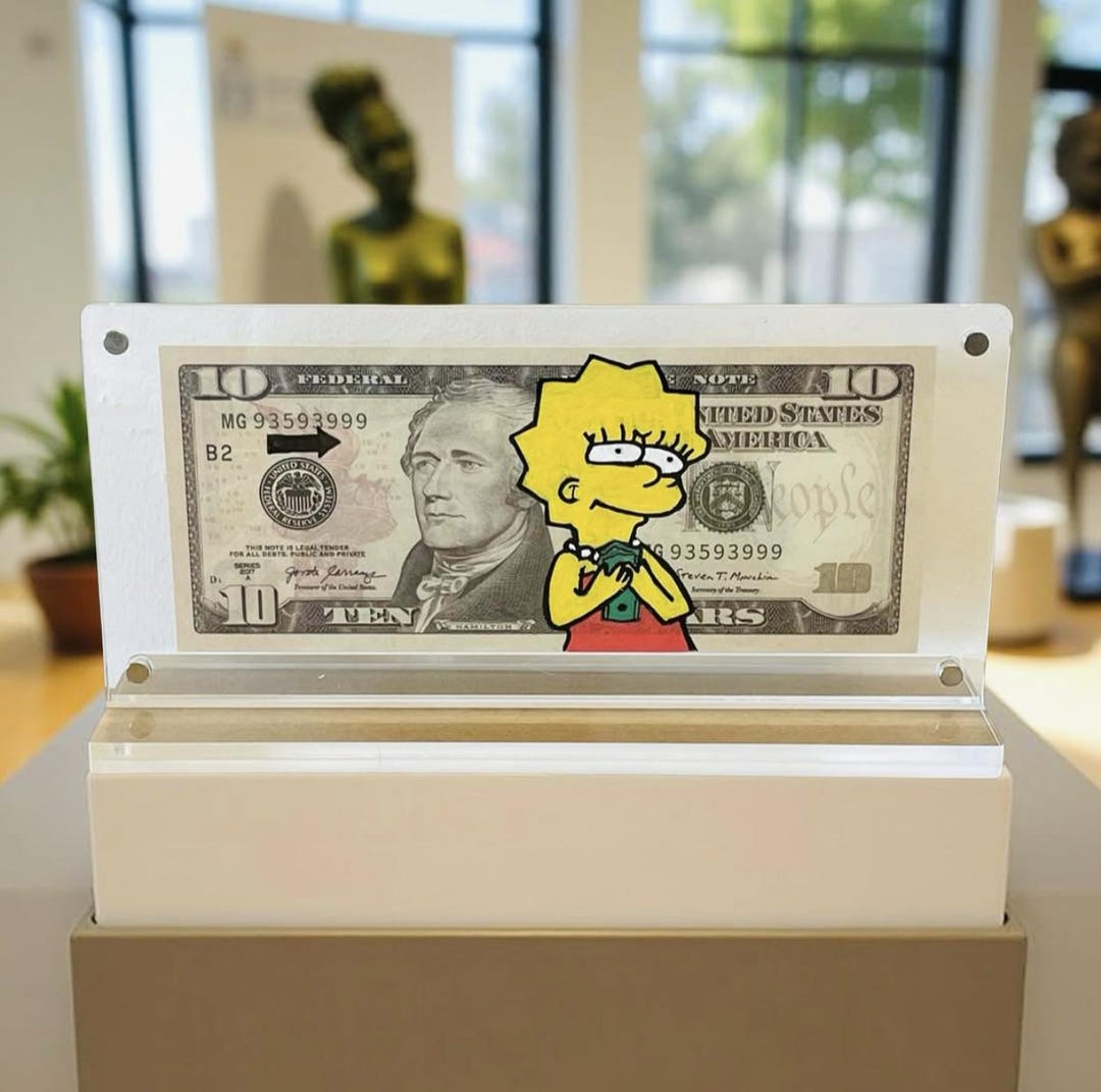 Lisa Simpson Hand-painted Art on 10 Dollar Bill, Framed - Etsy