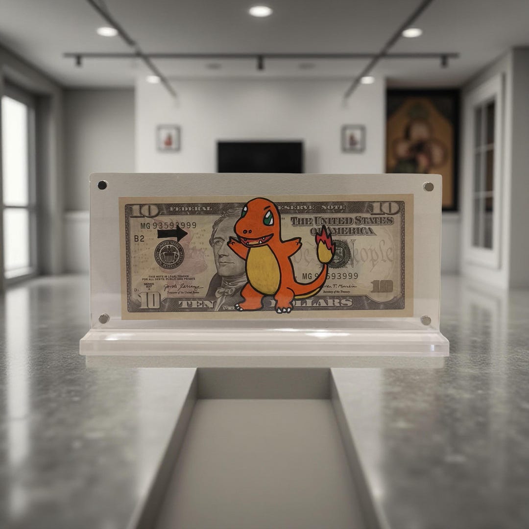 CHARMANDER Hand-painted Pop Art on 10 Dollar Bill Acrylic Money Art ...