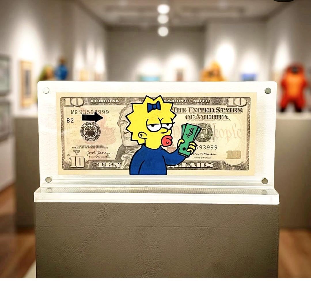 Maggy Simpson Hand-painted Art on 10 Dollar Bill, Framed With COA - Etsy