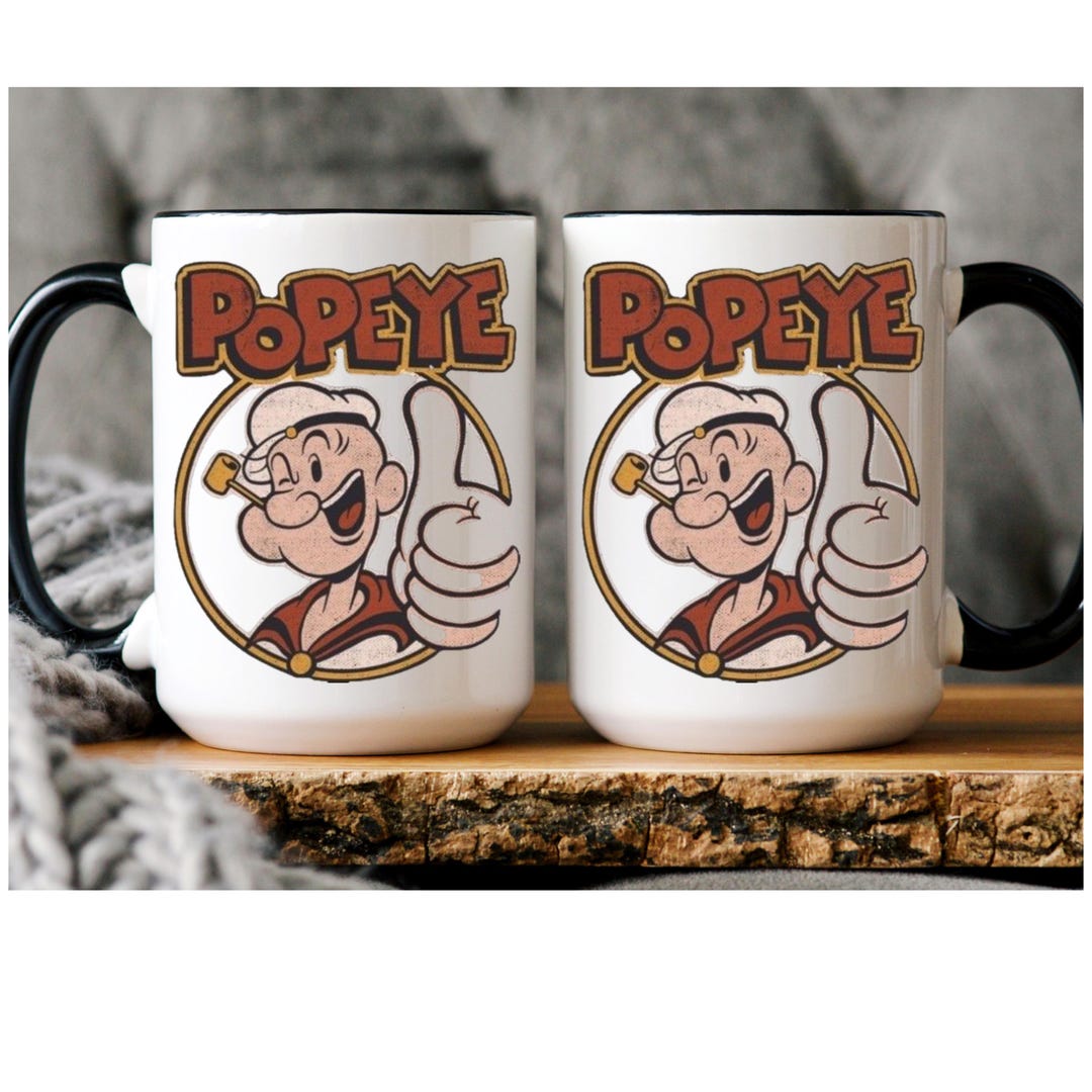 Vintage Popeye Mug Set for Fans, Retro Cartoon Coffee Cups, Funny ...