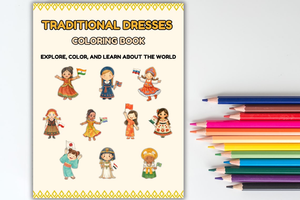 Traditional Dresses Coloring Book 11 Pages World Cultural Outfits ...
