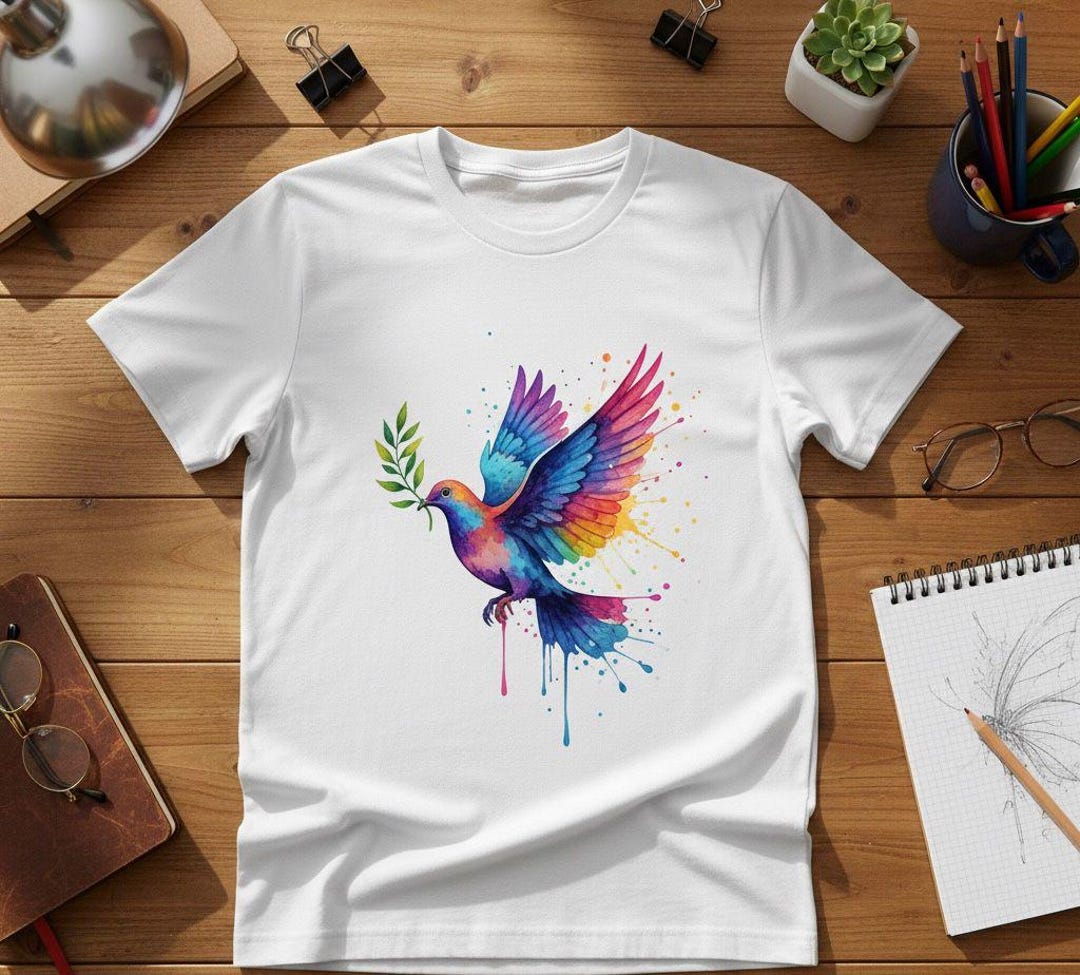 Abstract Peace Dove Tee - Olive Branch & Watercolor Symphony - Etsy