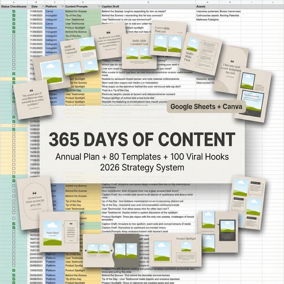365 Days of Content Strategy | Daily Planner Kit | 80 Canva Templates ...