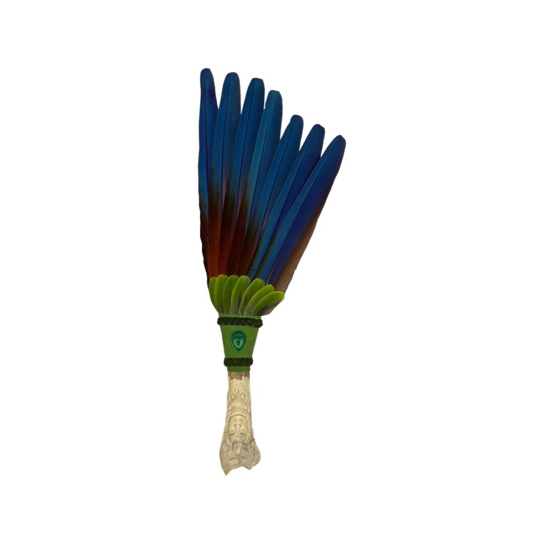 Macaw Fan With a Carved Elk Antler - Etsy