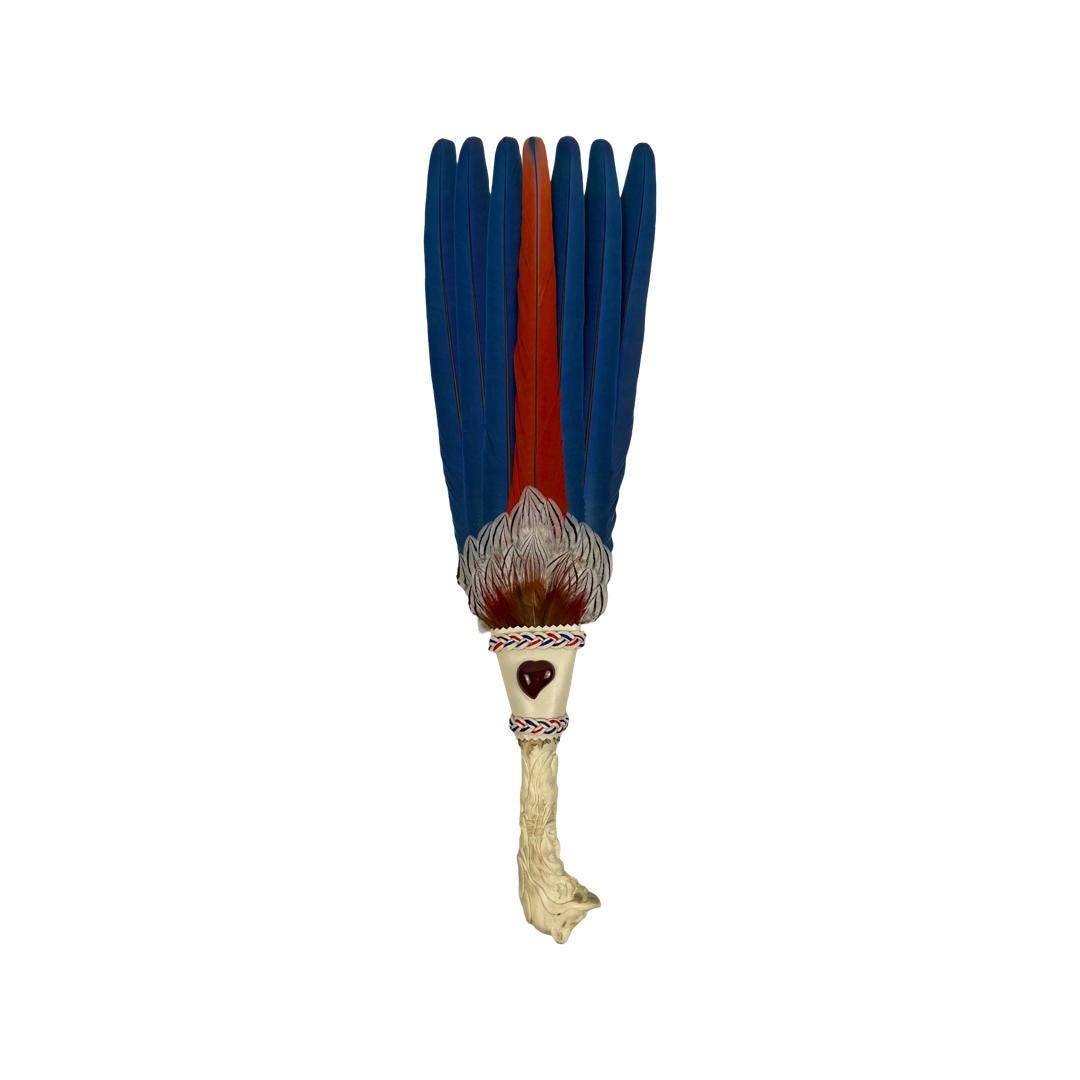Macaw Fan With a Carved Eagle Made From Elk Antler - Etsy