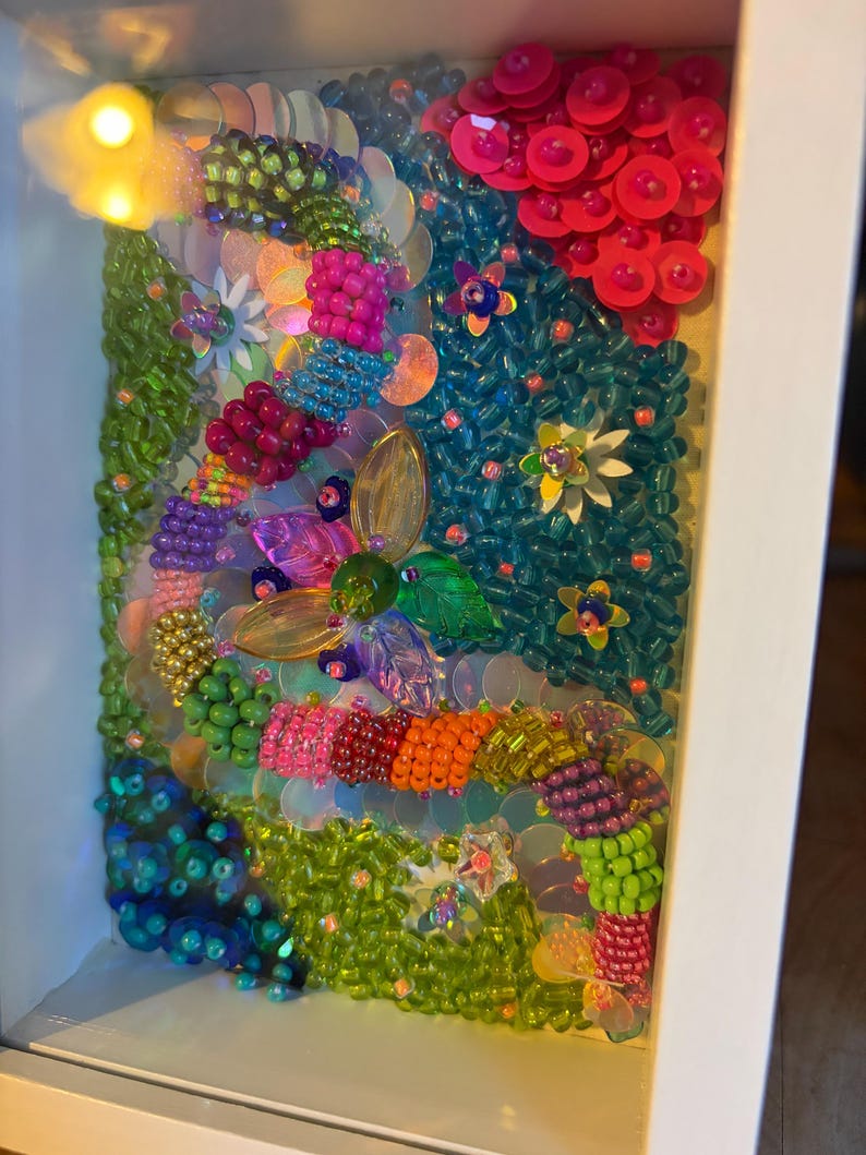Framed Bead Art, Beaded Embroidery- Whimsical, Colorful Abstract Art - Etsy