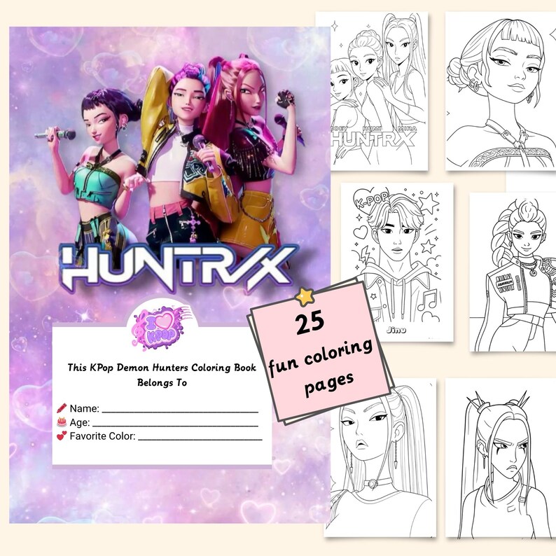 Kpop Demon Hunters Coloring Book for Kids | 25 Printable Pages | K-pop ...