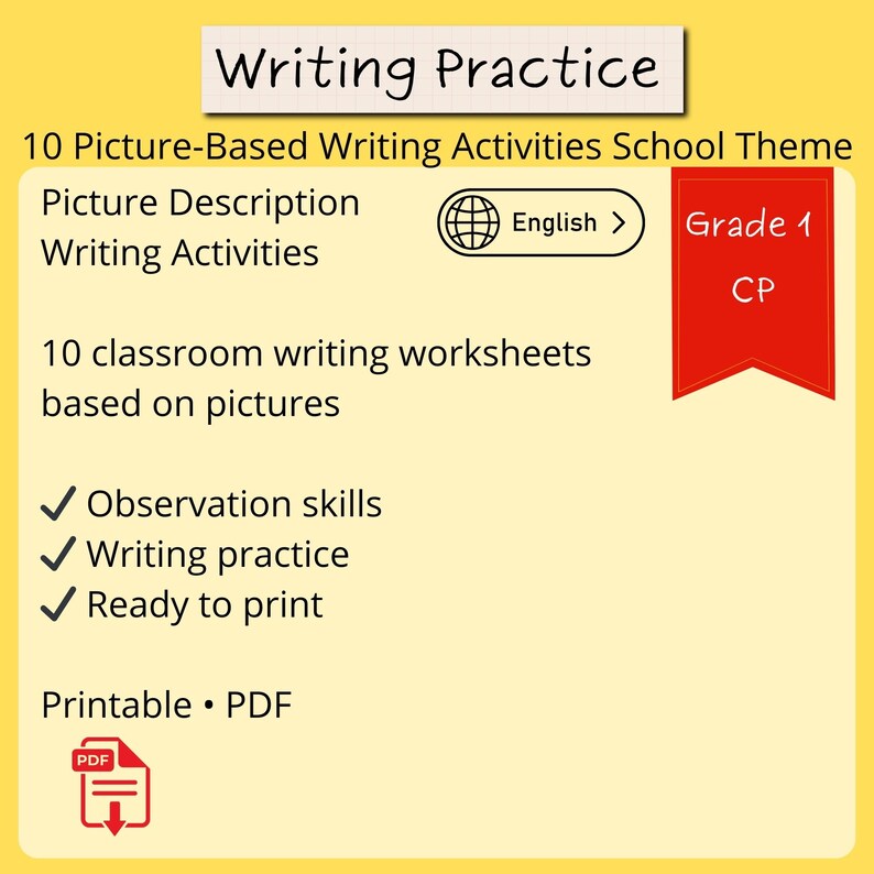 Picture Description Writing Activities – English K–2 – Printable PDF - Etsy