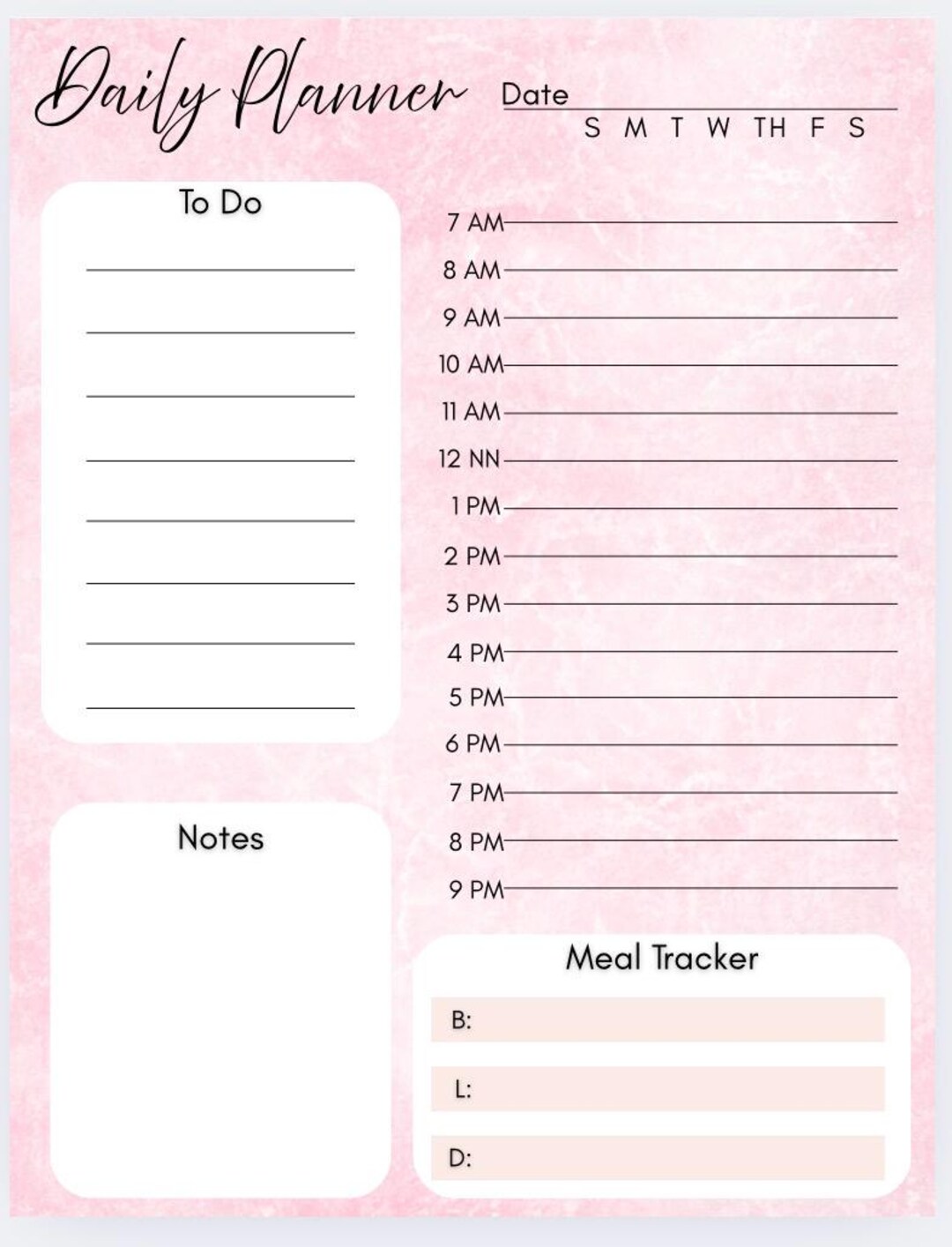 Light Pink Daily Planner Printable | Weekly Planner PDF | Minimalist ...