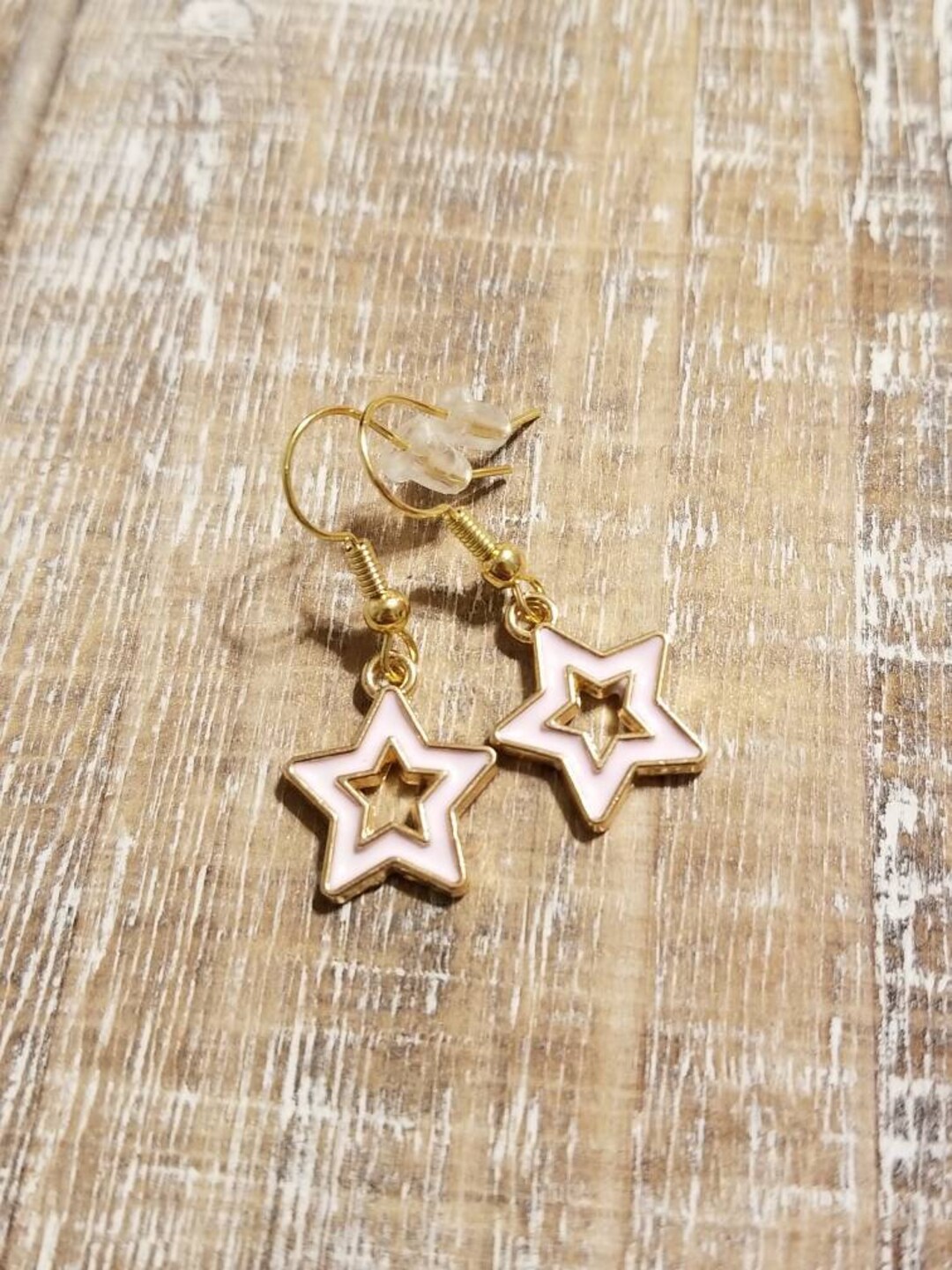 Pink Star Charm Earrings, Star Earrings, Open Star Earrings, Pink Star ...