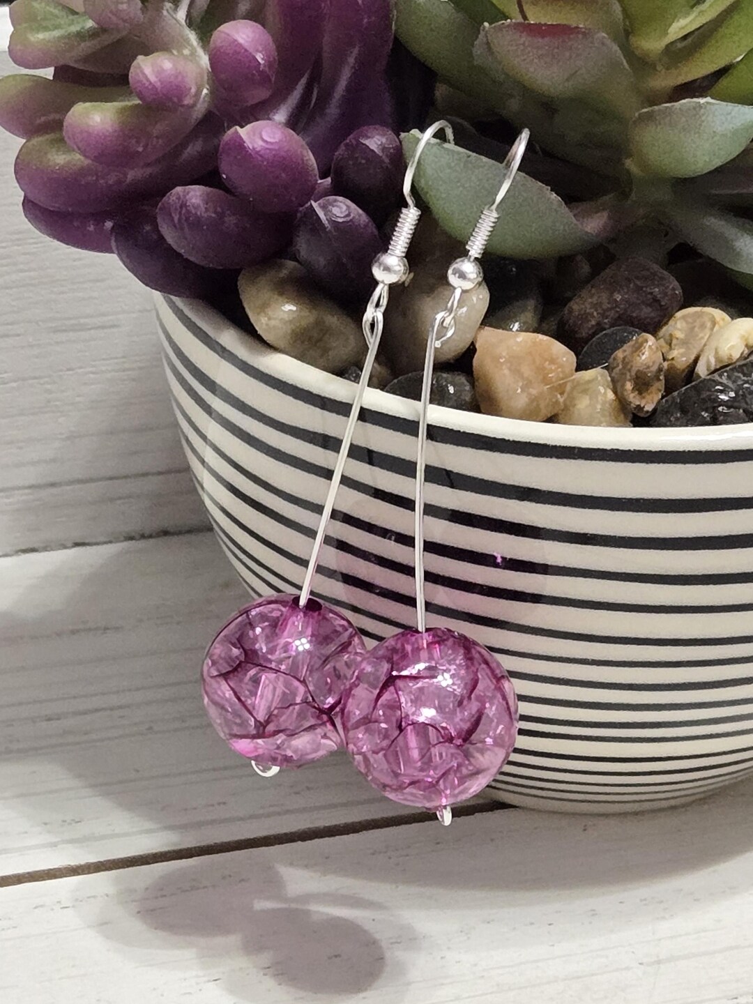 Long Purple Ball Earrings, Purple Drop Earrings, Purple Dangle Earrings ...