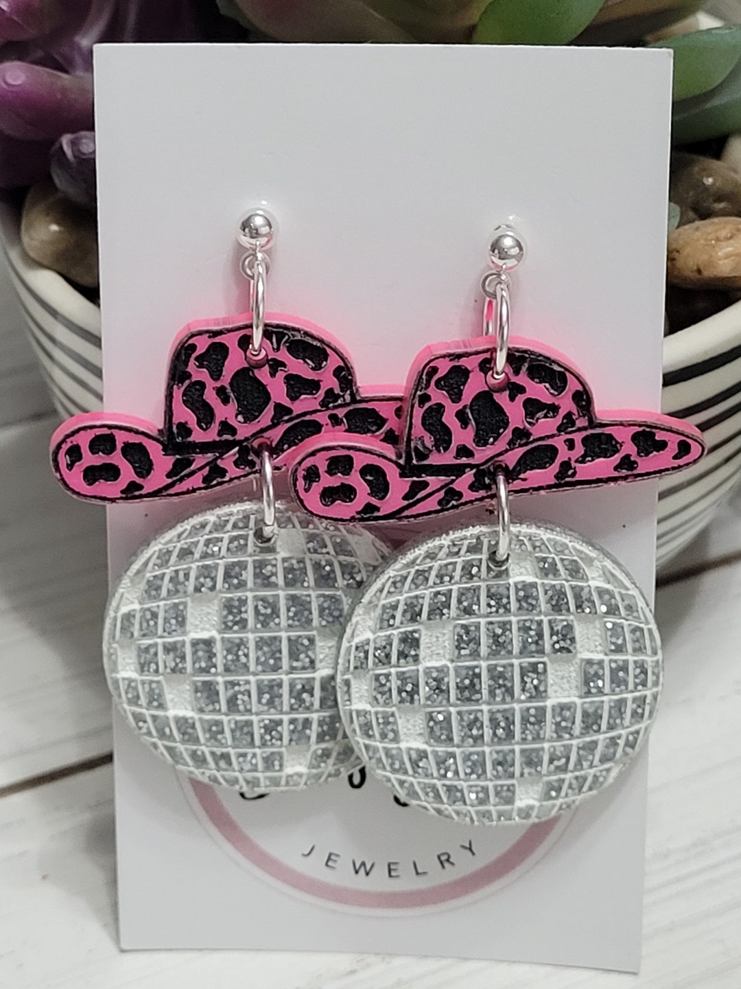 Disco Cowgirl Earrings, Disco Ball Cowgirl Earrings, Disco Cowgirl Drop Studs, Disco Cowgirl ...