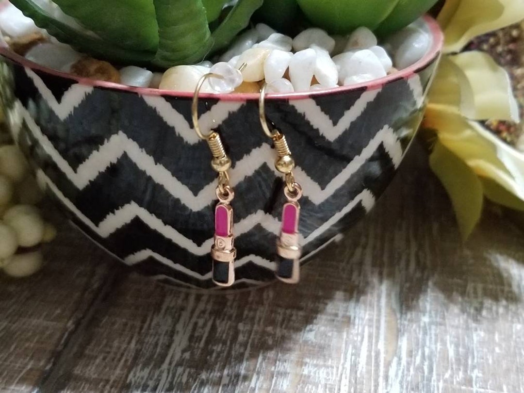 Tiny Pink Lipstick Charm Earrings, Nickel Free - Etsy