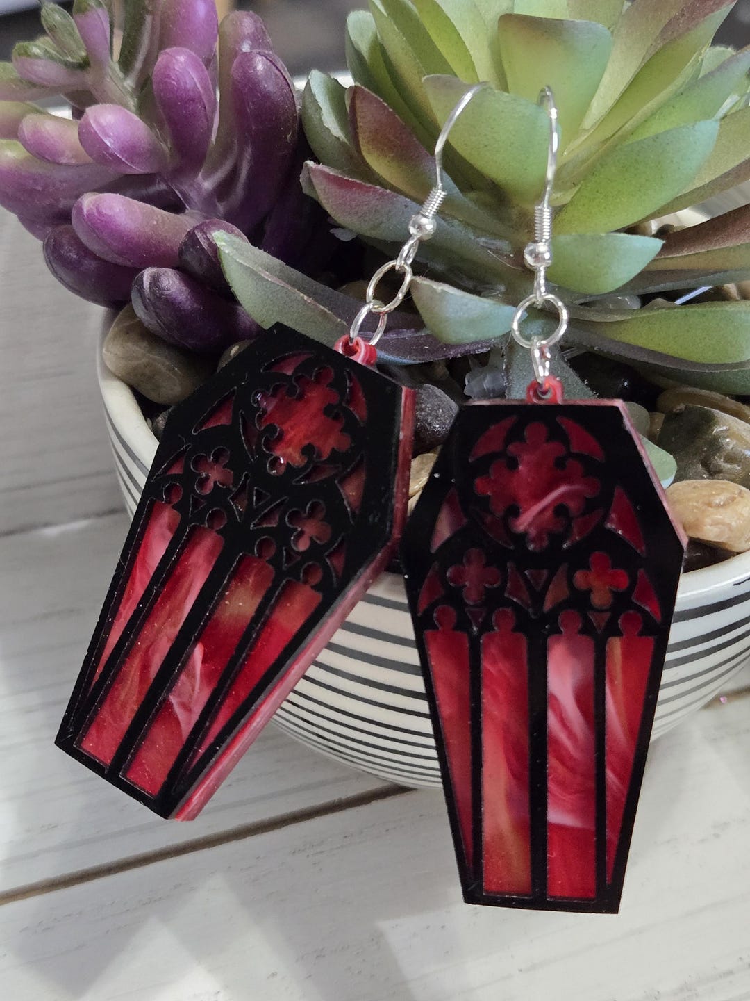 Black and Red Halloween Coffin Dangle Earrings, Acrylic - Etsy