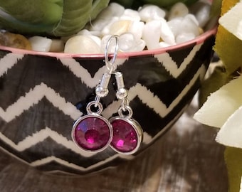 Bright Fuchsia Crystal Dangle Earrings Classic Sparkling - Etsy