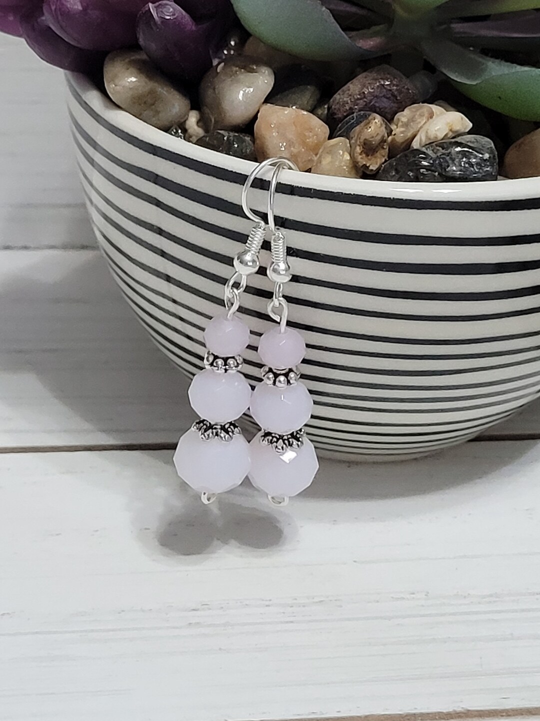 Dusty Pink Beaded Dangle Earrings, Light Pink Dangle Earrings, Light ...