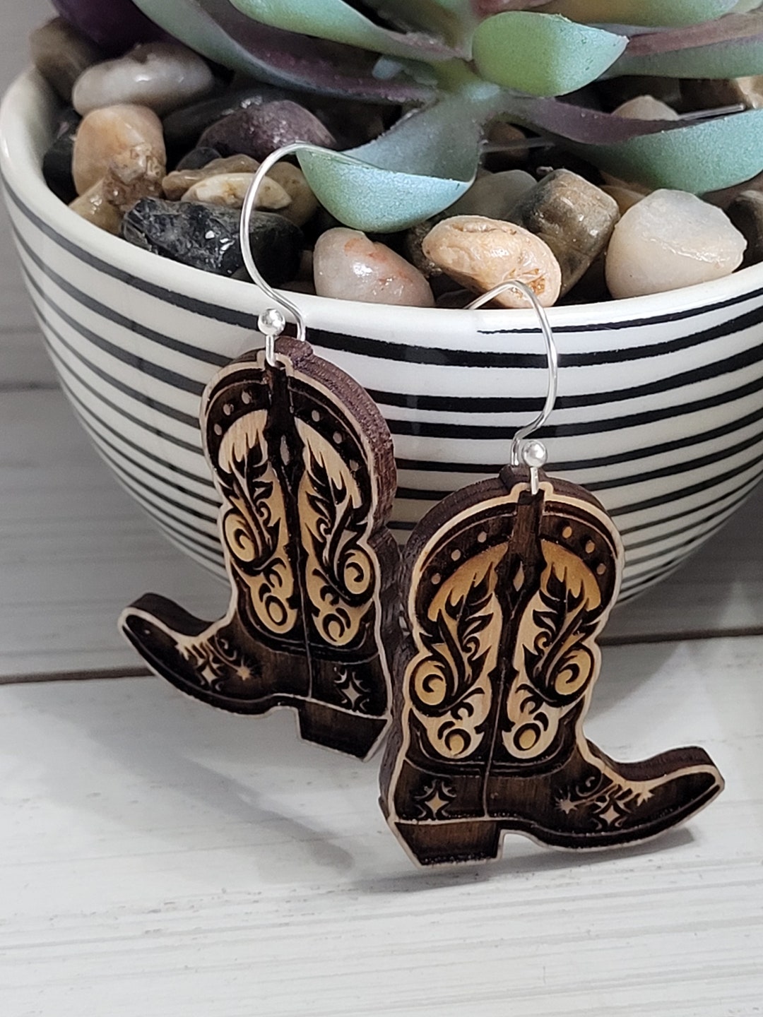 Wood Cowgirl Boot Earrings, Wood Boot Cowgirl Earrings, Cowboy Drop ...