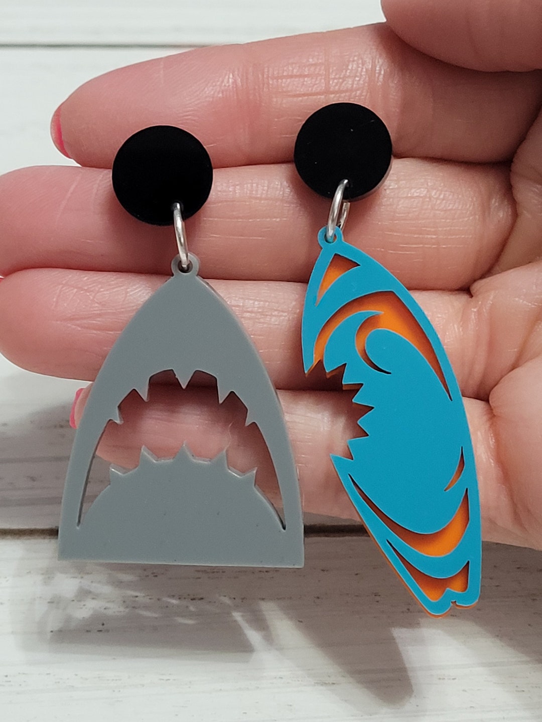 Shark and Surfboard Studs, Shark Bite Earrings, Shark Earrings, Shark ...