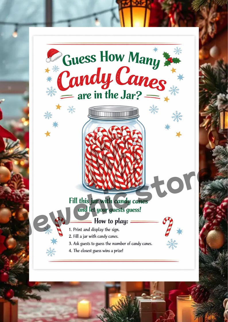 Christmas Party Game Printable – Candy Cane Guessing Game for Kids ...