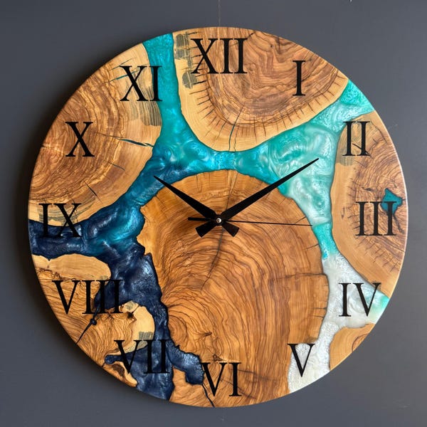 Resin and Wood Clock - Etsy