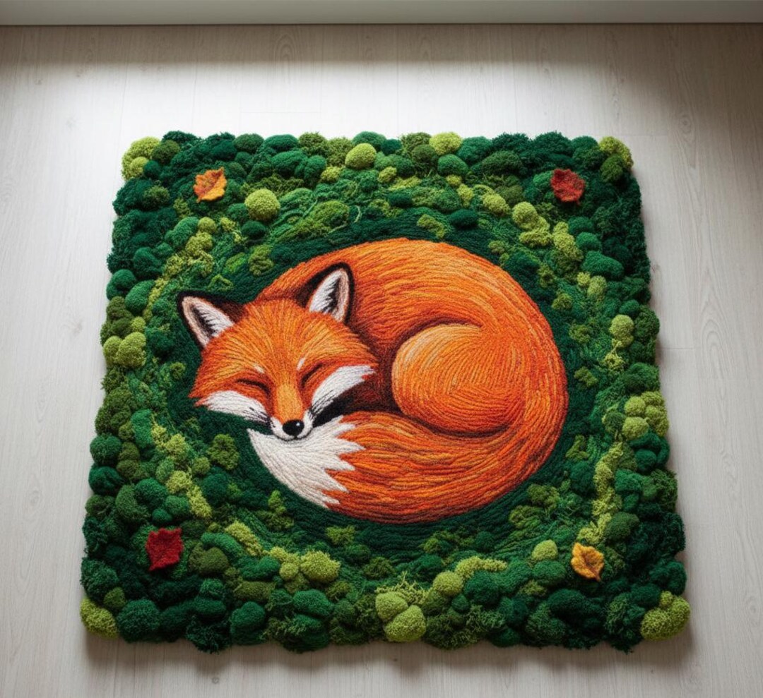 3D Moss Fox Rug, Hand-tufted Forest Carpet, Nature Theme - Etsy