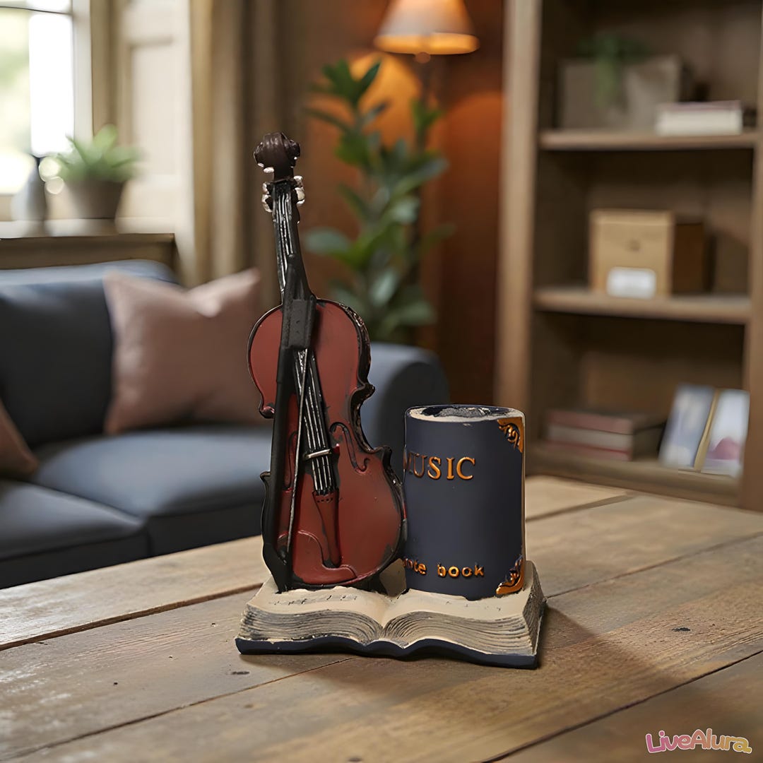 Vintage Music Instrument Pen Holder - Saxophone & Violin Desk Organiser ...