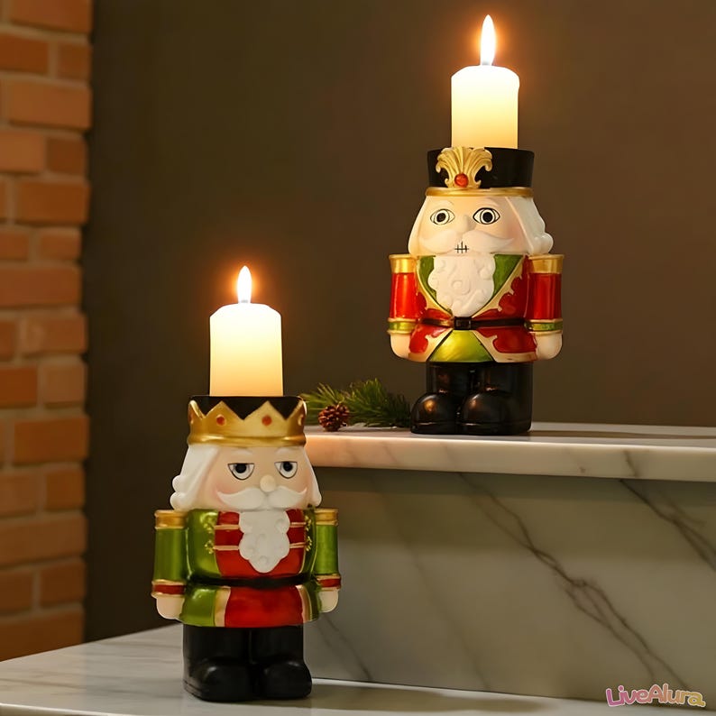 Nutcracker Candle Holder Set for Christmas Decor - Festive Ornament for ...