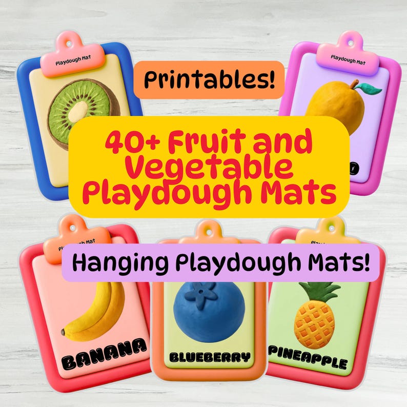 40+ Printable Fruits & Vegetables Easy to Tidy Playdough Mats for ...