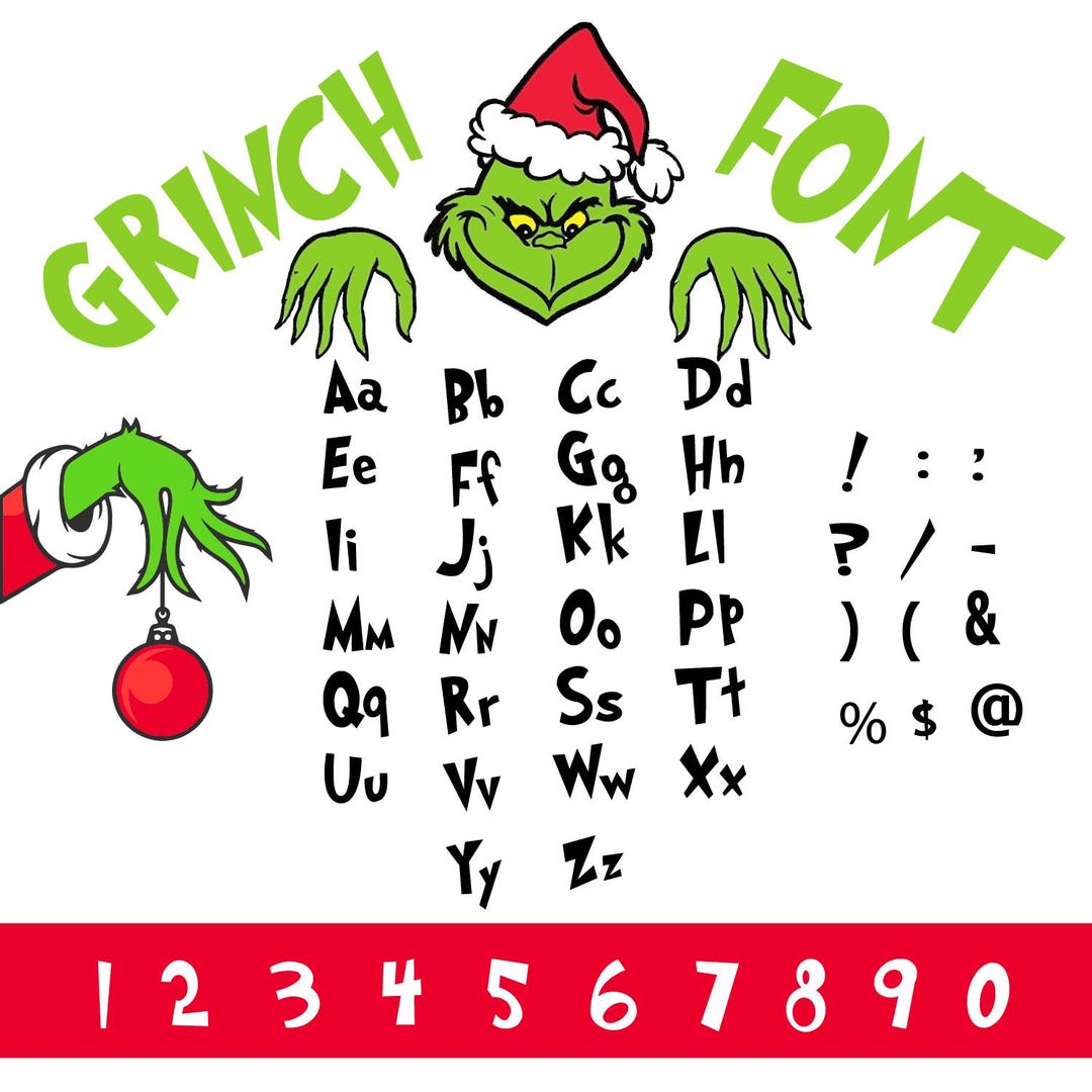Grinch Font SVG Bundle, Cartoon Alphabet Letters & Numbers, Green ...