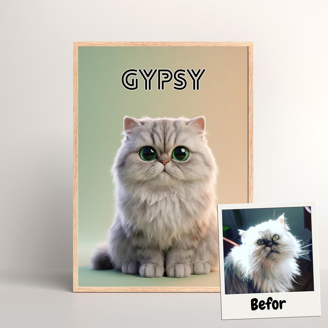 Personalized Pixar Style Pet Art Poster From Photo | Custom Cat & Dog ...