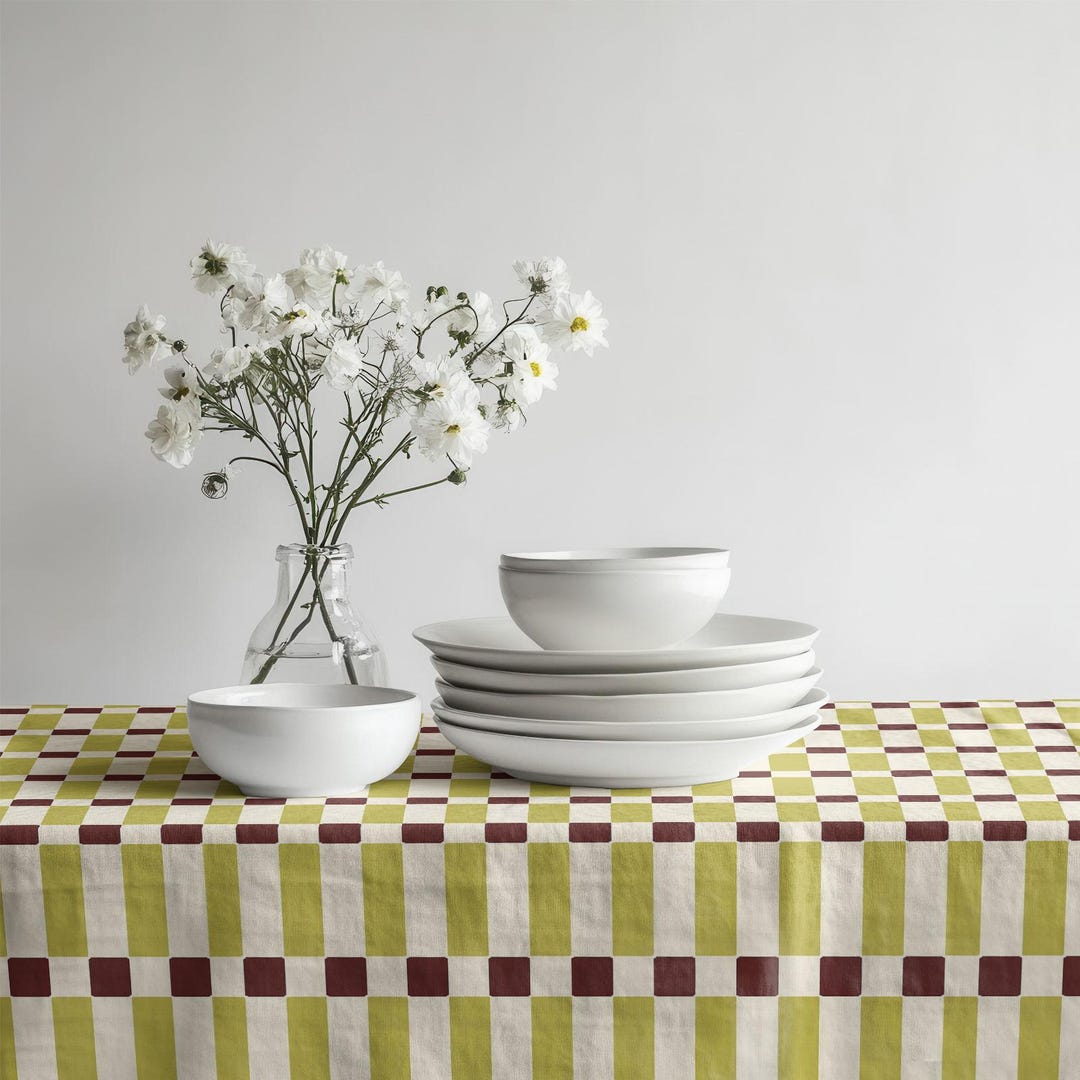 Green Burgundy Checkered Tablecloth – Modern Striped Table Cover ...