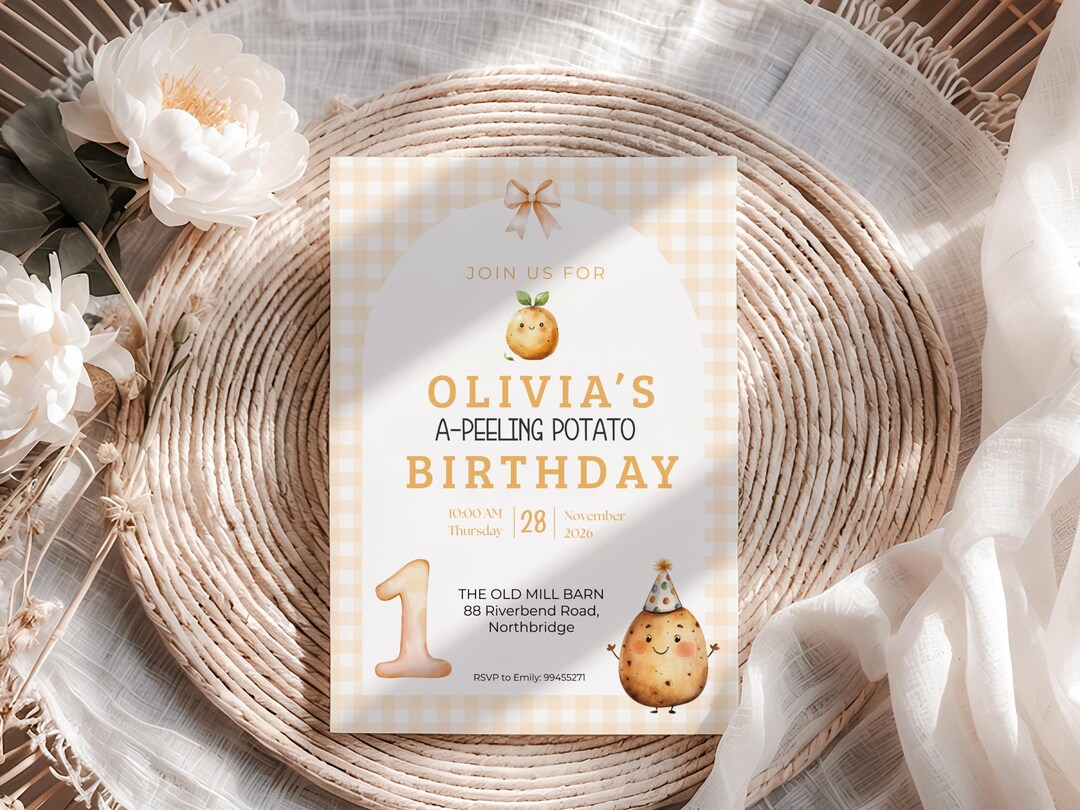 Funny Potato First Birthday Invitation (editable Canva Template) - Etsy