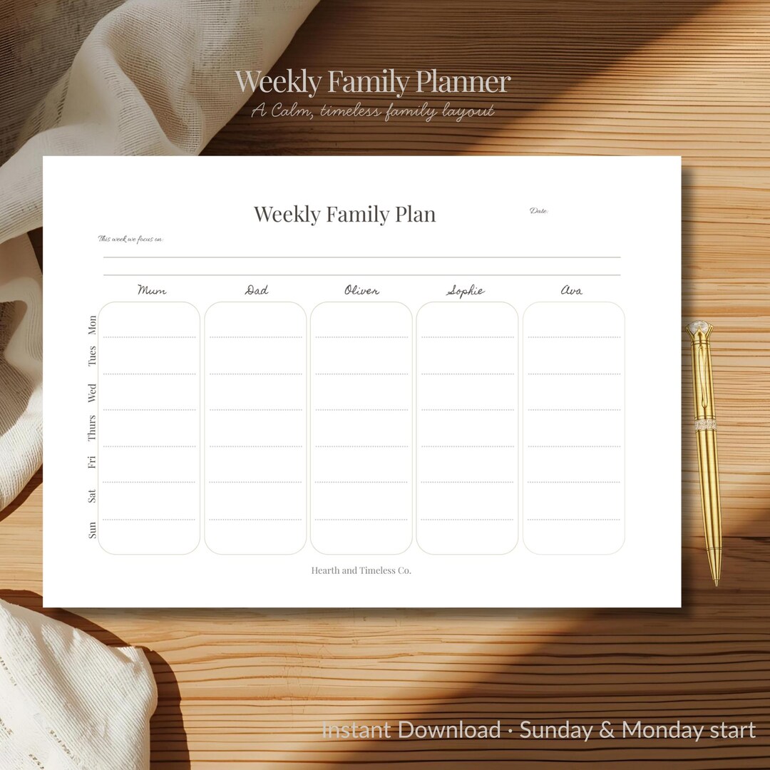 Weekly Family Planner Printable Neutral Weekly Schedule for Busy ...