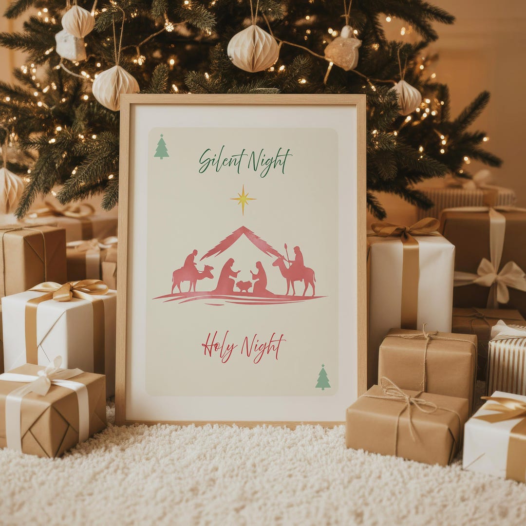 Nativity Scene Christmas Print | Silent Night Scripture Art (digital ...