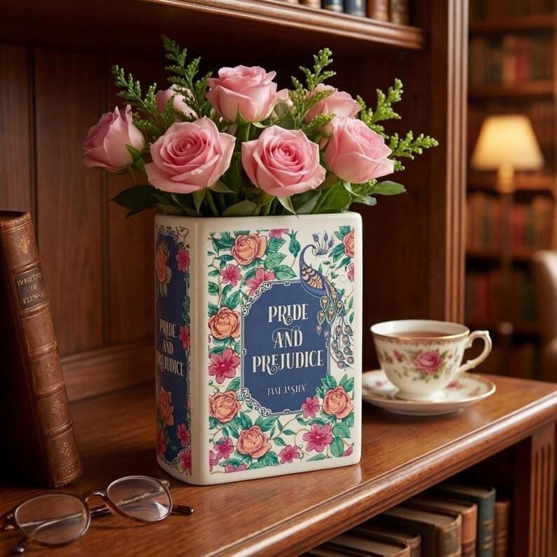 Pride and Prejudice Ceramic Book Vase | Jane Austen Literary Home Decor ...