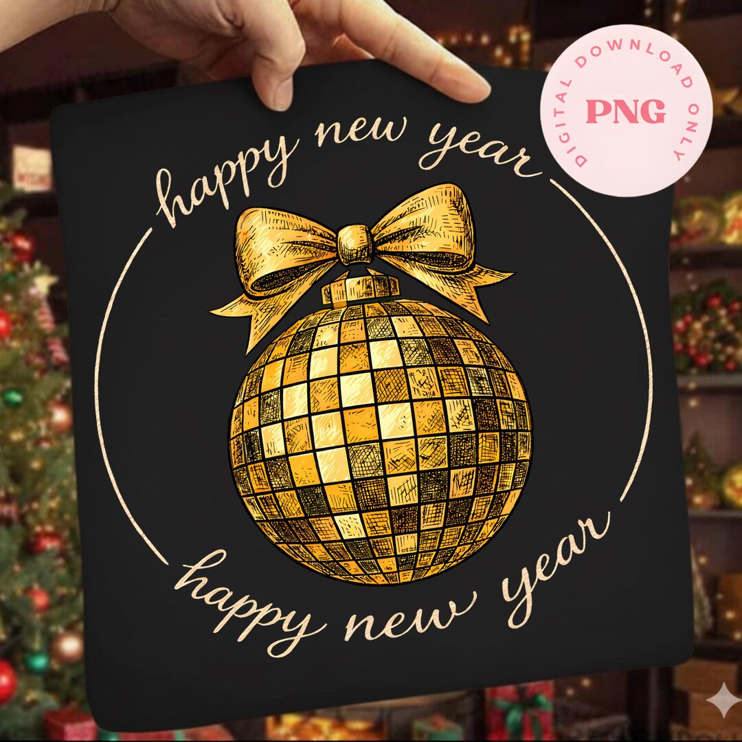 NYE Disco Ball PNG: Happy New Year Gold Disco Ball Illustration New ...