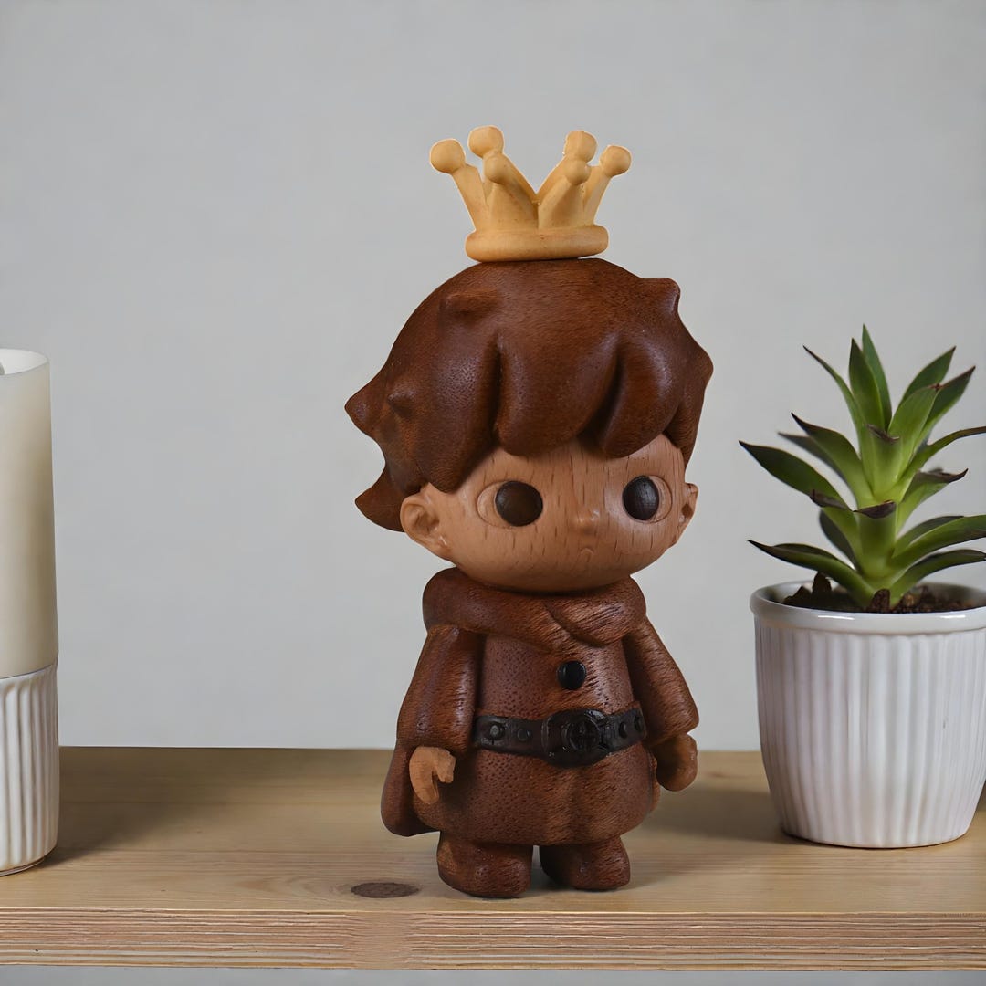 Hand Carved Wooden Little Prince Figurine | Removable Crown, Classic ...