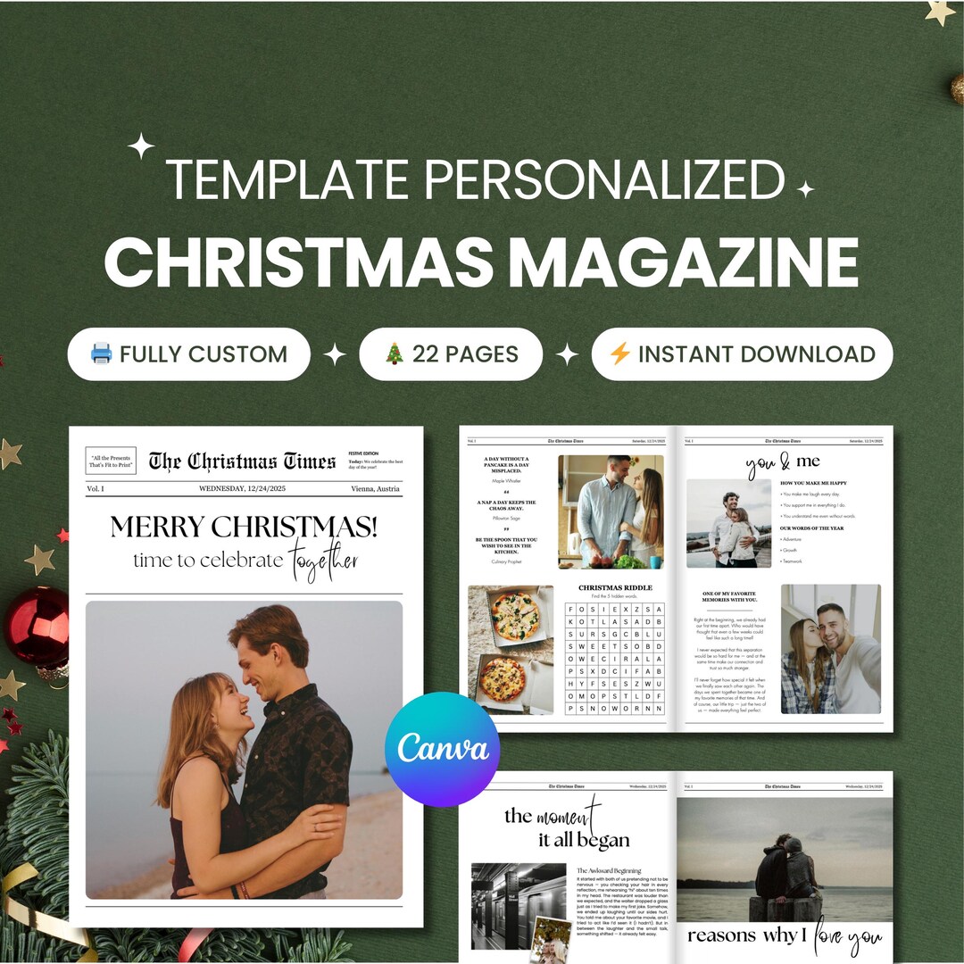 Canva Christmas Magazine Template – Custom Holiday Photo Book ...