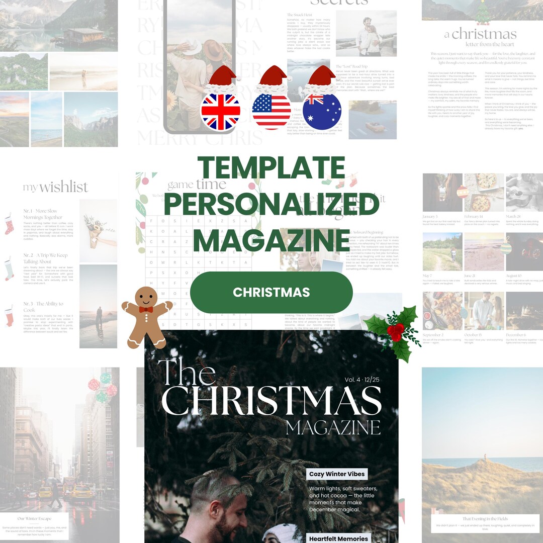 Printable Christmas Magazine Template – Editable Canva Holiday Keepsake ...