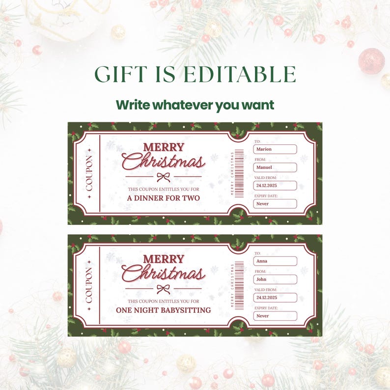 Editable Christmas Coupon Template | Printable Gift Voucher ...