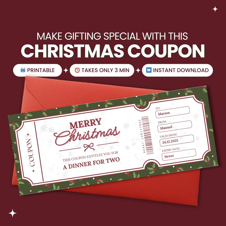 Editable Christmas Coupon Template | Printable Gift Voucher ...